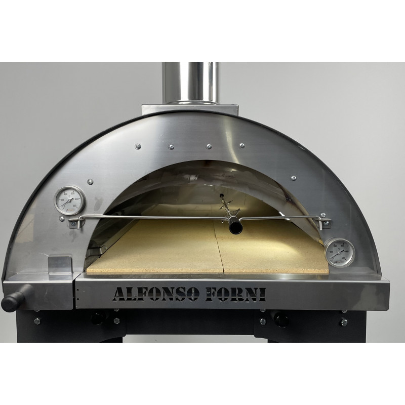 Hybrid Oven 4 Pizzas Gas Wood with Trolley and Door | Alfonso Forni